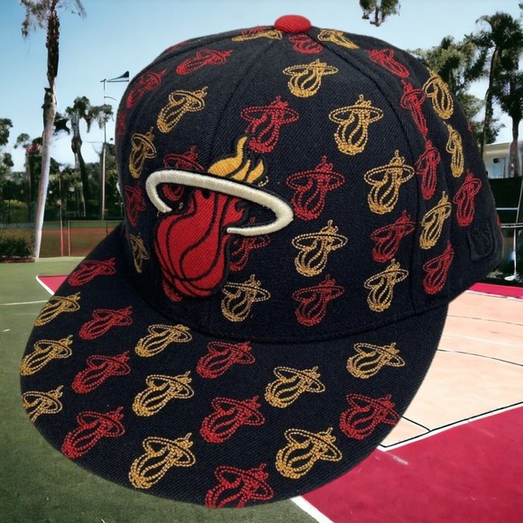 Unk | Accessories | Miami Heat Basketball Hat Logo All Over Print Black ...